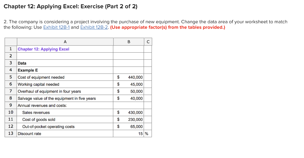 Solved Chapter 12: Applying Excel: Exercise (Part 2 of 2) 2. | Chegg.com