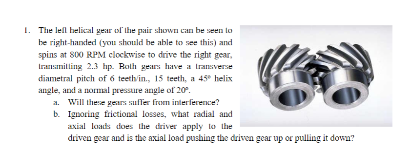 Solved 1. The left helical gear of the pair shown can be | Chegg.com
