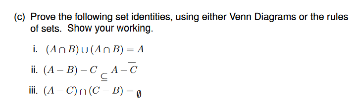 Solved (c) Prove the following set identities, using either | Chegg.com