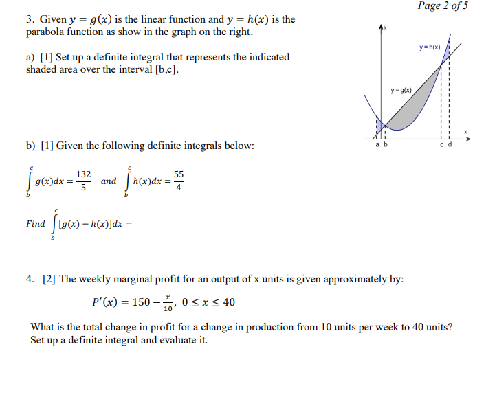 Solved Page 2 of 5 3. Given y=g(x) is the linear function | Chegg.com