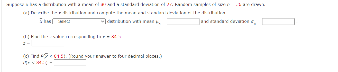 Solved Suppose x ﻿has a distribution with a mean of 80 ﻿and | Chegg.com