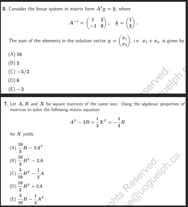 Solved 8. Consider the linear system in matrix form A’x = b, | Chegg.com