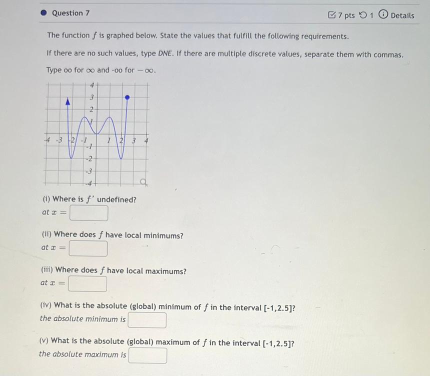 Solved The function f is graphed below. State the values | Chegg.com