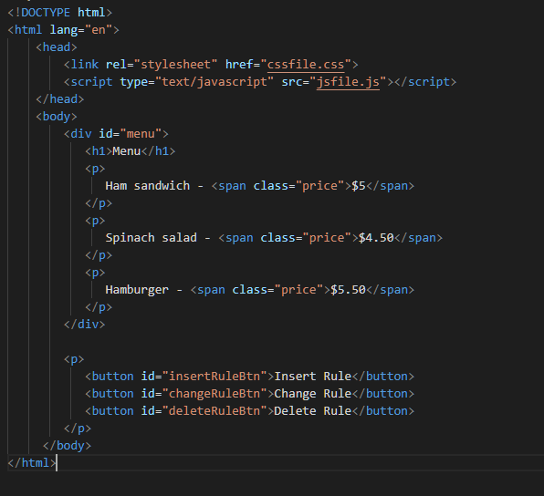 Solved The web page below displays a menu of food items with | Chegg.com