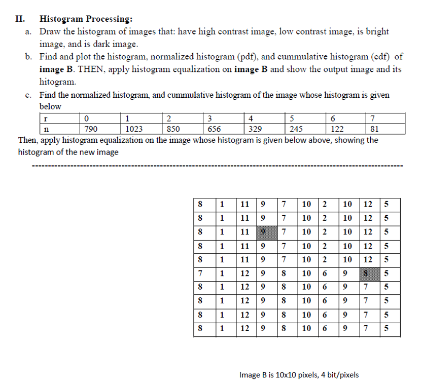 II. Histogram Processing: a. Draw the histogram of | Chegg.com