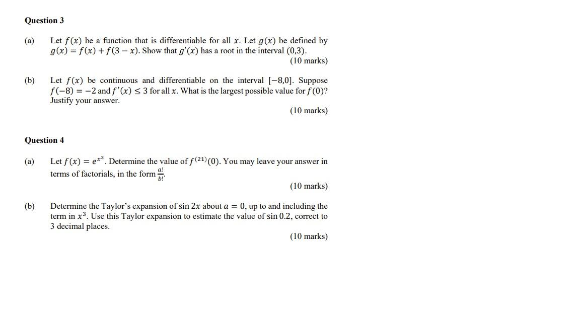 Solved Question 3 (a) Let f(x) be a function that is | Chegg.com