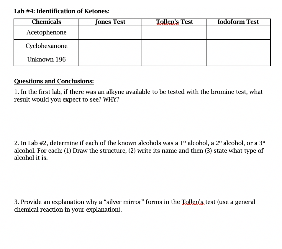 Solved Beyond Labz I: Identification of Alkenes, Alcohols, | Chegg.com
