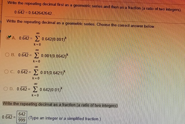 Solved Write the repeating decimal first as a geometric | Chegg.com