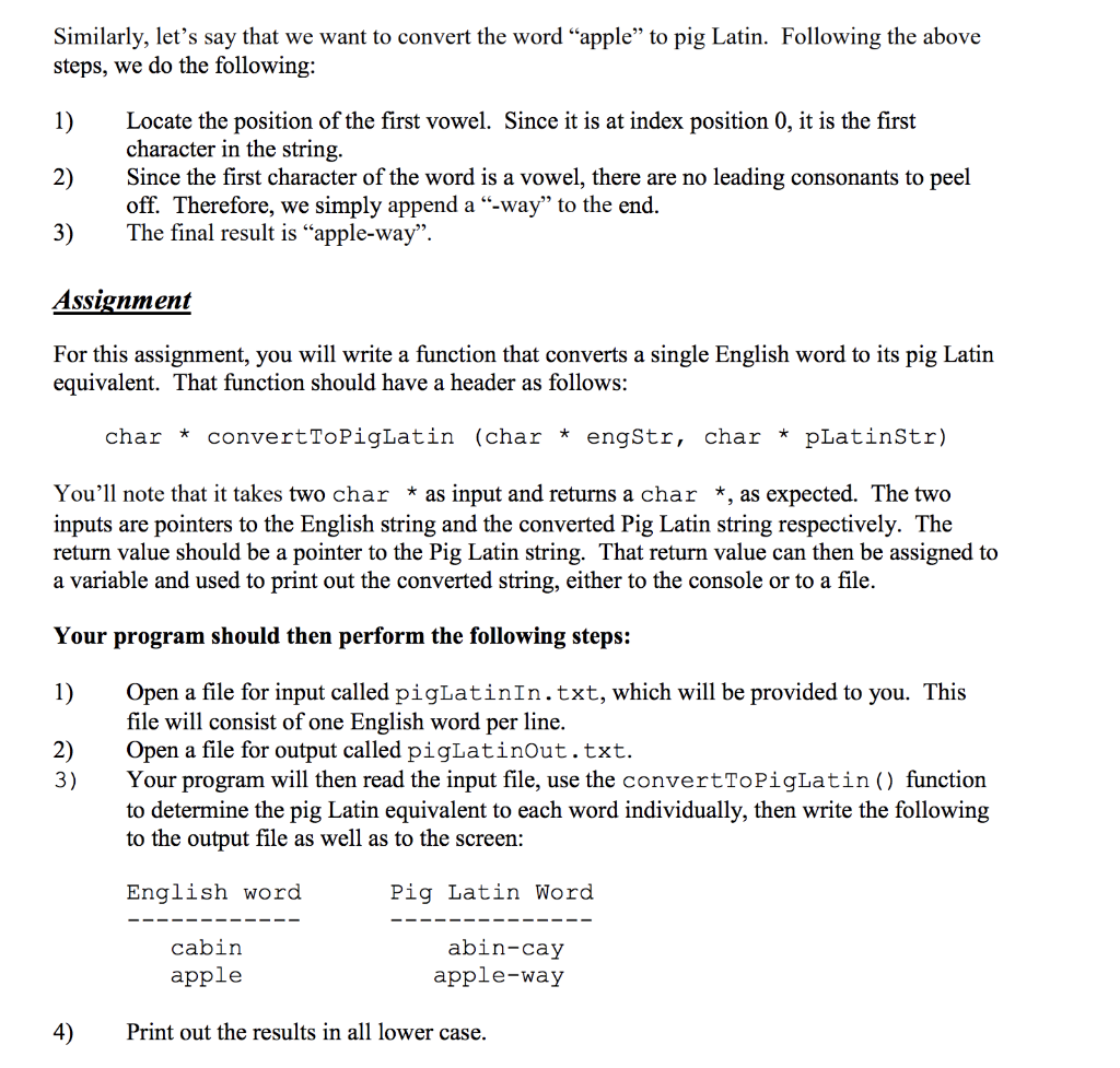 Solved Program 1 - English to Pig Latin Introduction As most | Chegg.com