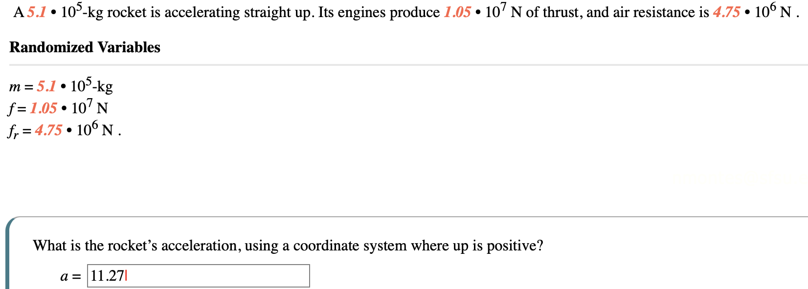 Solved What is the rocket's acceleration, using a coordinate | Chegg.com