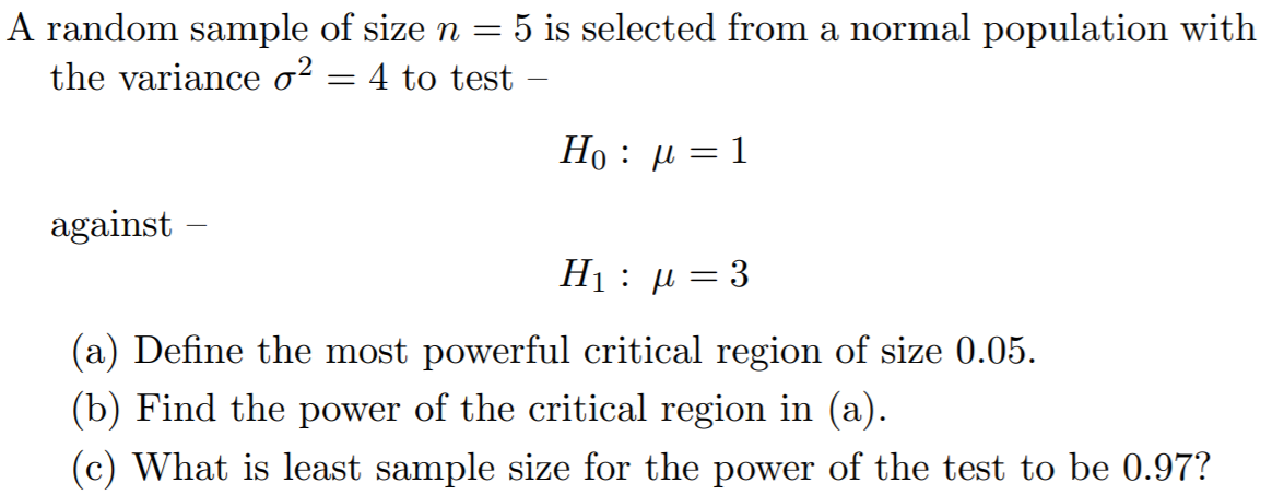 Solved A random sample of size n = 5 is selected from a | Chegg.com