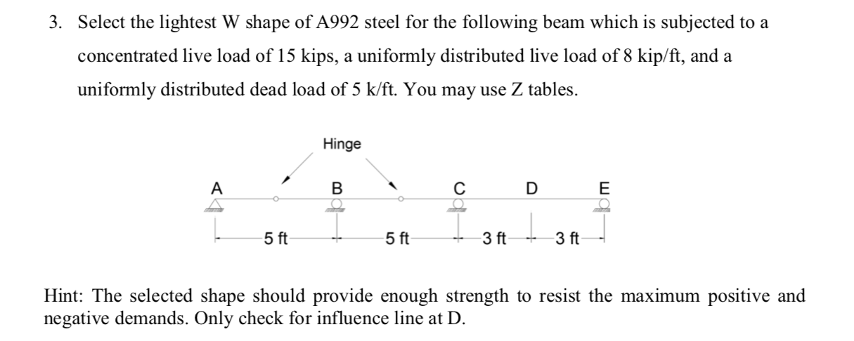 Solved 3. Select the lightest W shape of A992 steel for the | Chegg.com