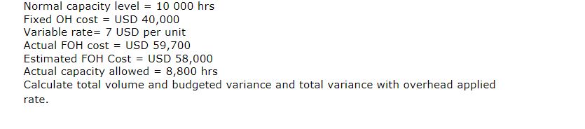 Solved Normal capacity level = 10 000 hrs Fixed OH cost = | Chegg.com