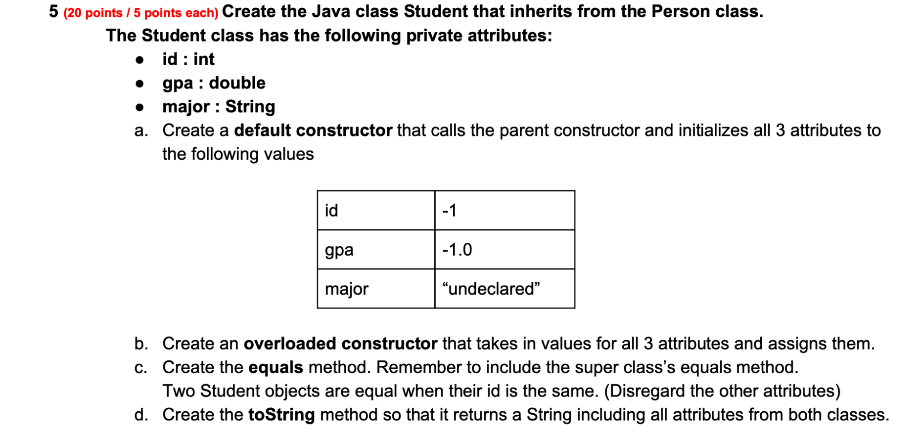 Solved 5 20 Points 5 Points Each Create The Java Class 9275