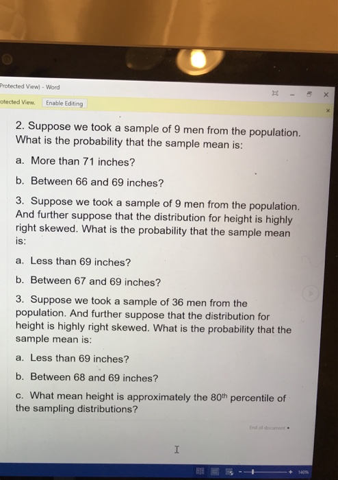 Protected View)- Word otected View. Enable Editing 2. | Chegg.com