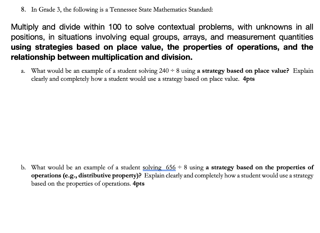 Solved 8. In Grade 3, the following is a Tennessee State | Chegg.com