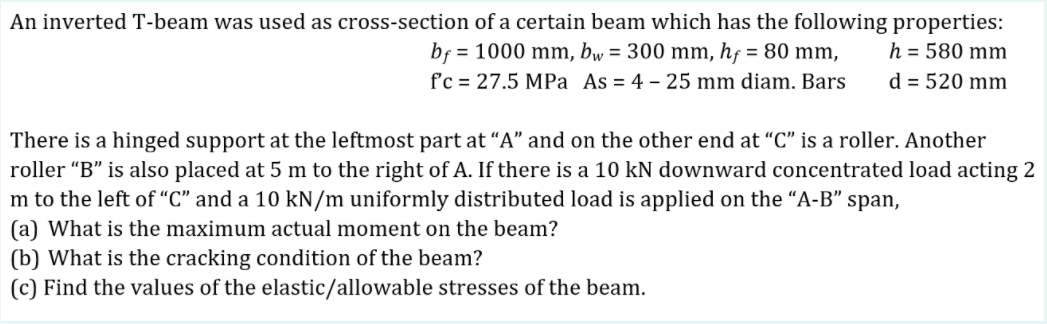 An inverted T-beam was used as cross-section of a | Chegg.com