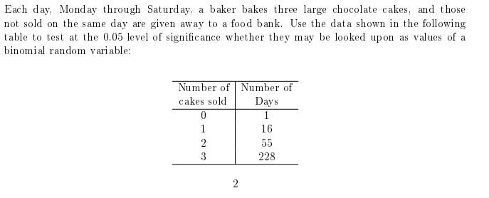 Solved Each day, Monday through Saturday, a baker bakes | Chegg.com