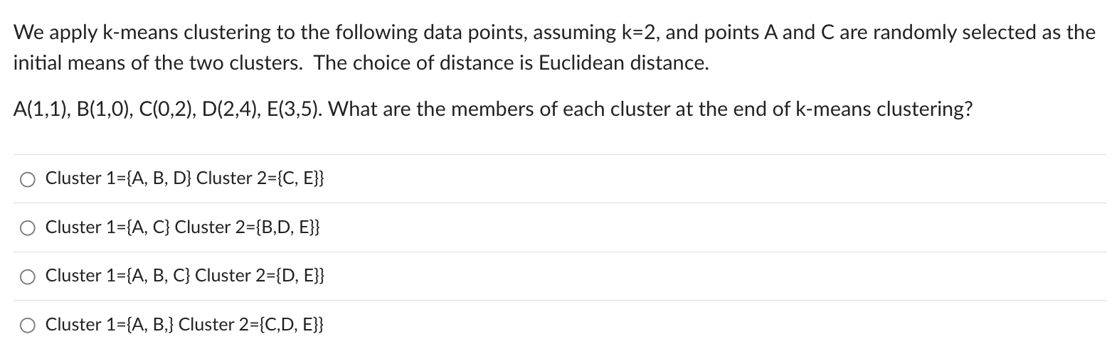 Solved We apply k-means clustering to the following data | Chegg.com