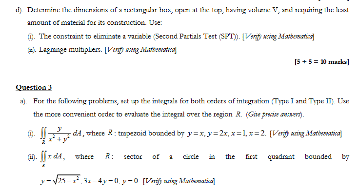 Solved d). Determine the dimensions of a rectangular box, | Chegg.com