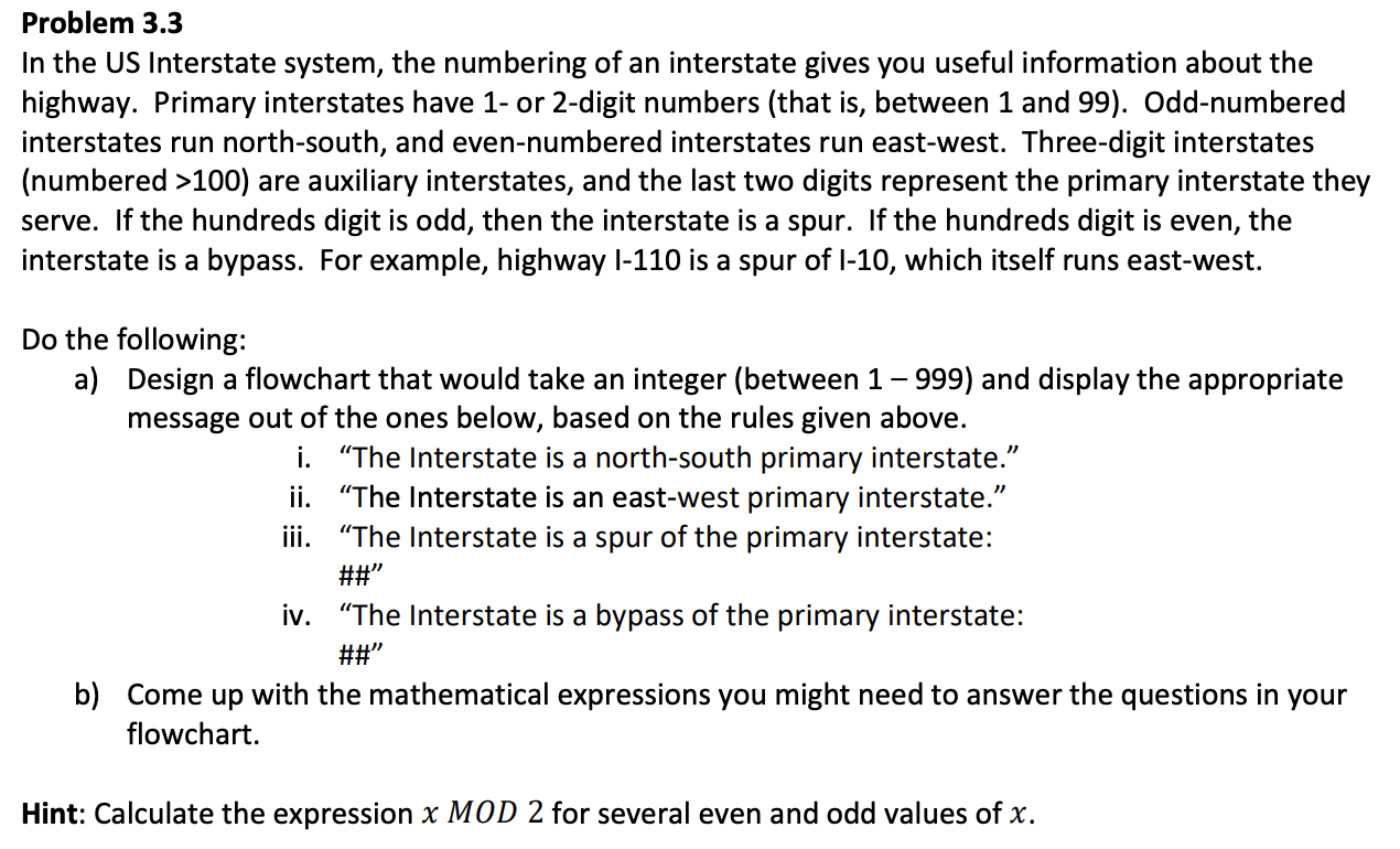Solved Problem 3.3In the US Interstate system, the numbering | Chegg.com