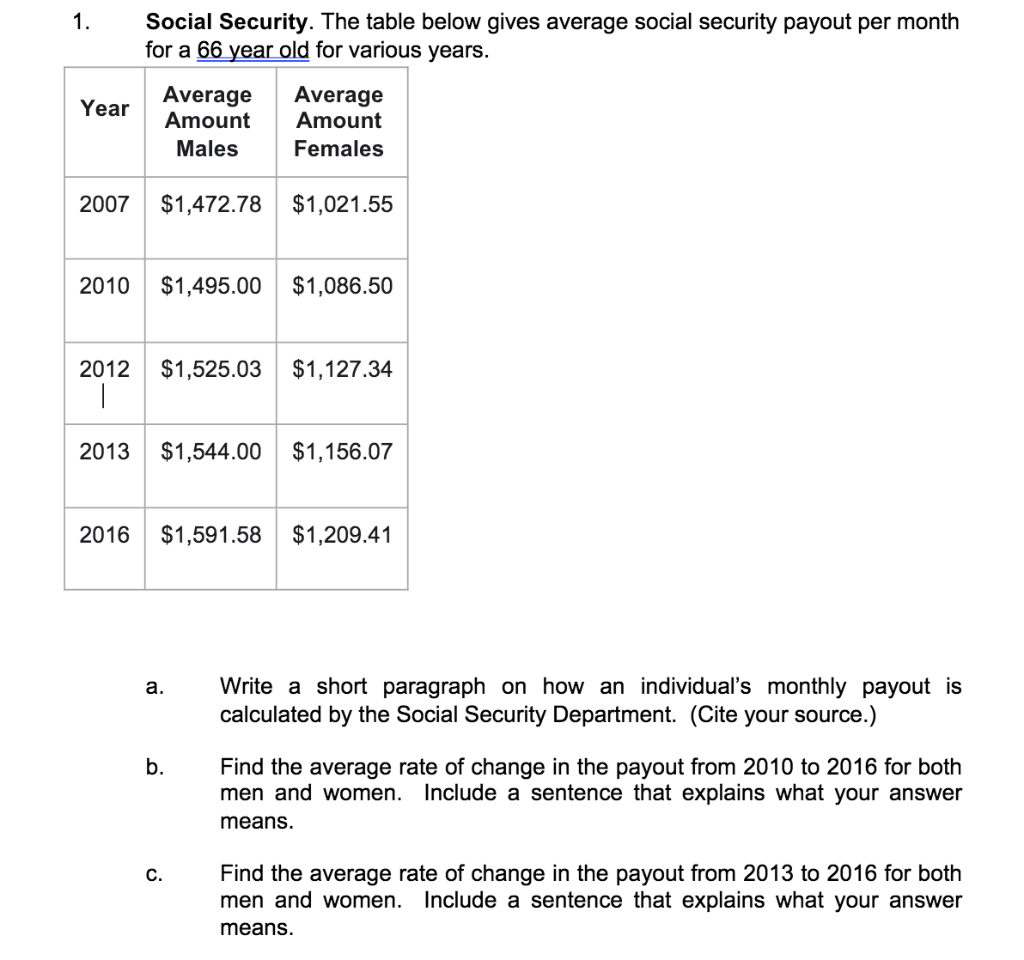 Solved 1. Social Security. The table below gives average | Chegg.com