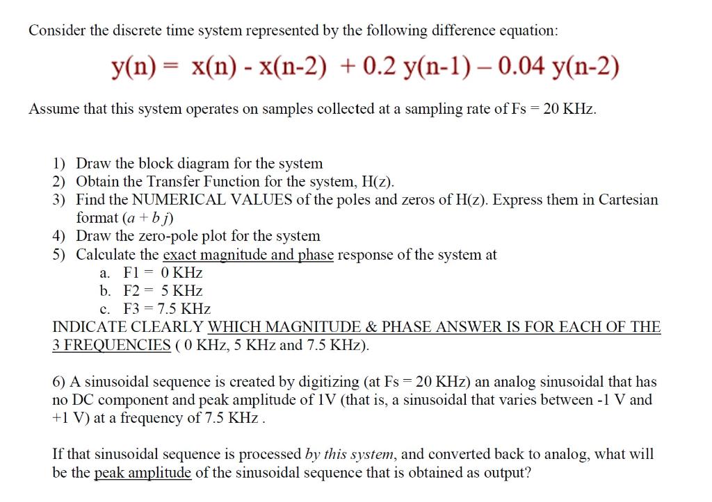 Solved Consider the discrete time system represented by the | Chegg.com