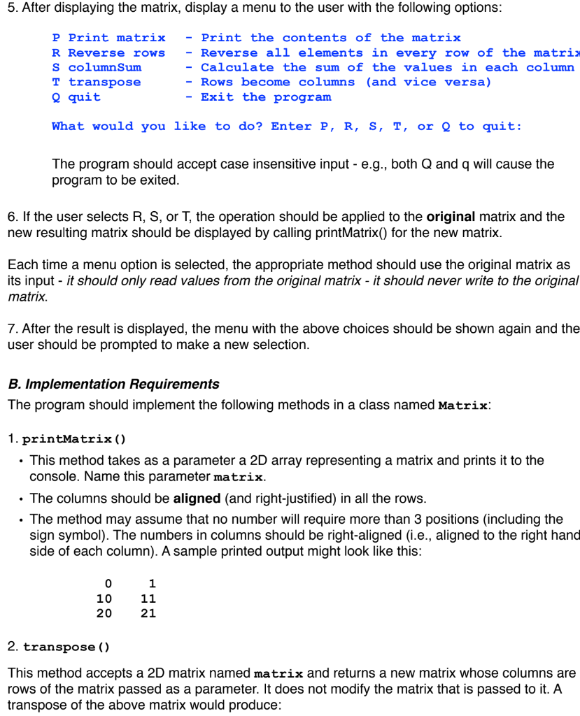 Solved Homework 12: Matrix Operations Read Chapter 8 on | Chegg.com