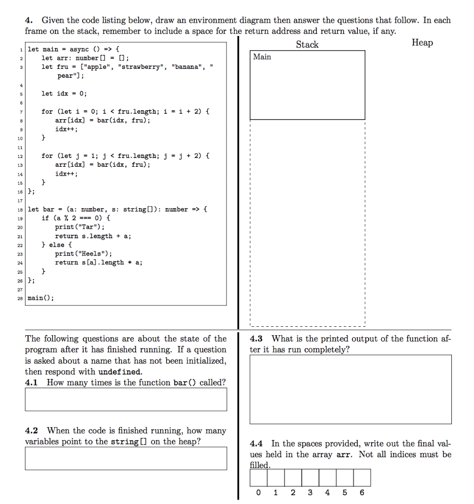 Solved 4. Given the code listing below, draw an environment | Chegg.com