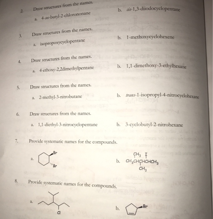 Solved 2. Draw structures from the names b. | Chegg.com