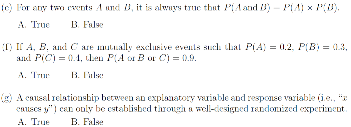 Solved (e) For any two events A and B, it is always true | Chegg.com