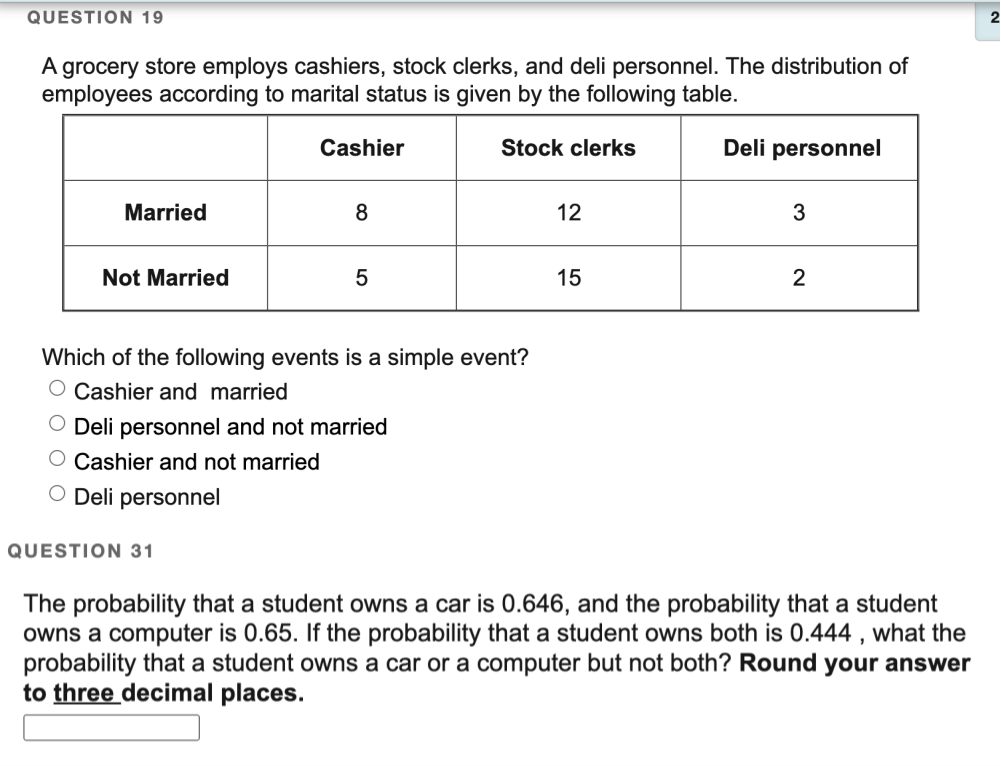 Solved A grocery store employs cashiers, stock clerks, and | Chegg.com