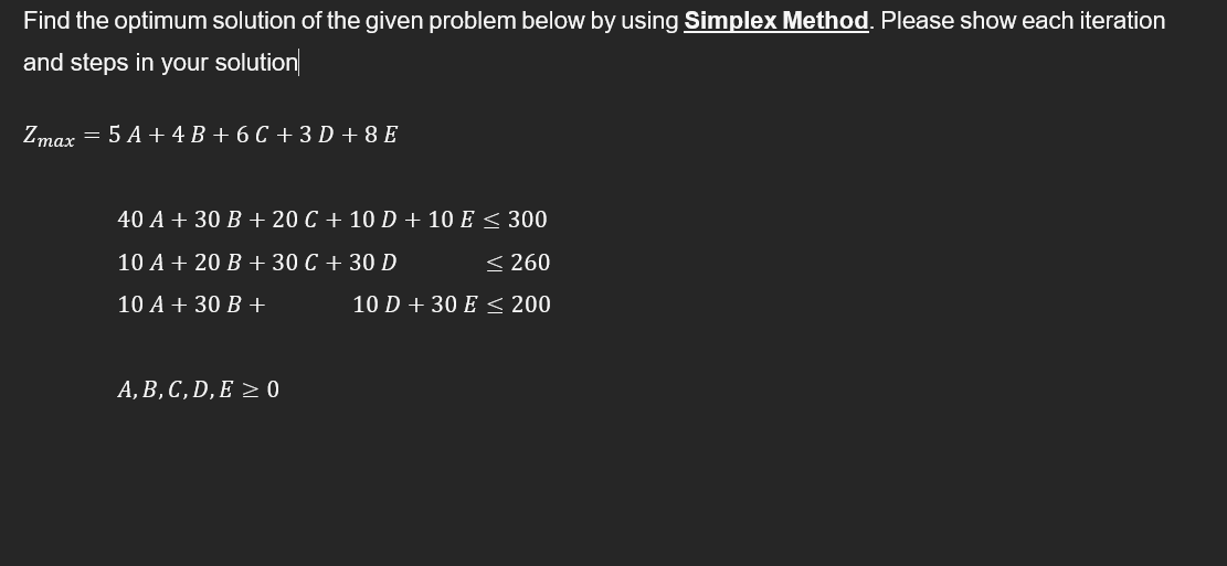 Solved Find the optimum solution of the given problem below | Chegg.com