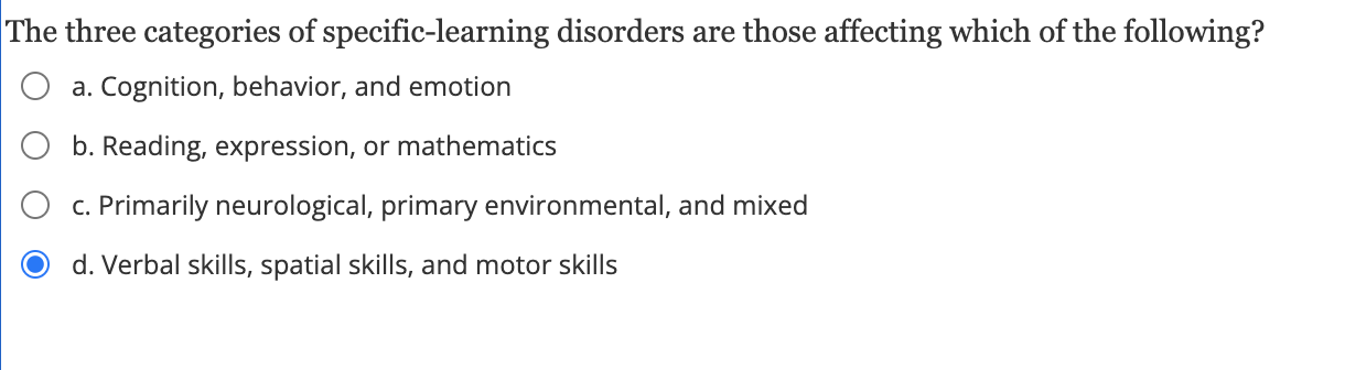 Solved The three categories of specific-learning disorders | Chegg.com