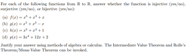 Solved For each of the following functions from R to R, | Chegg.com