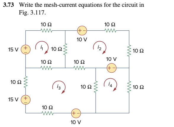 Solved 3.73 Write the mesh-current equations for the circuit | Chegg.com
