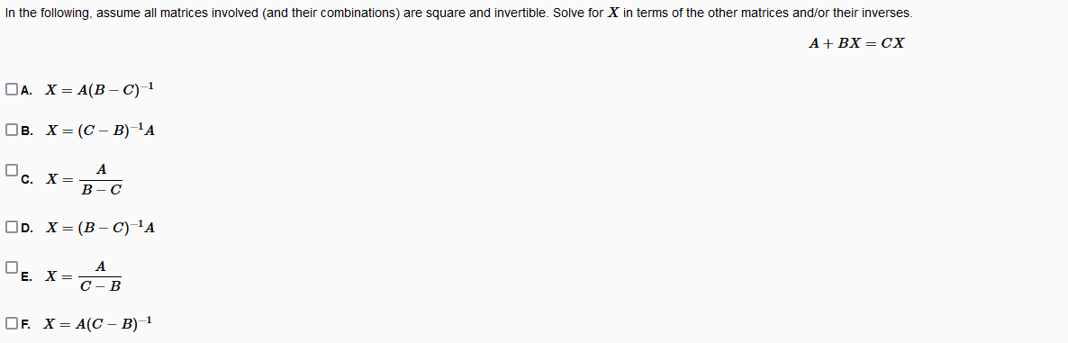 Solved In the following, assume all matrices involved (and | Chegg.com
