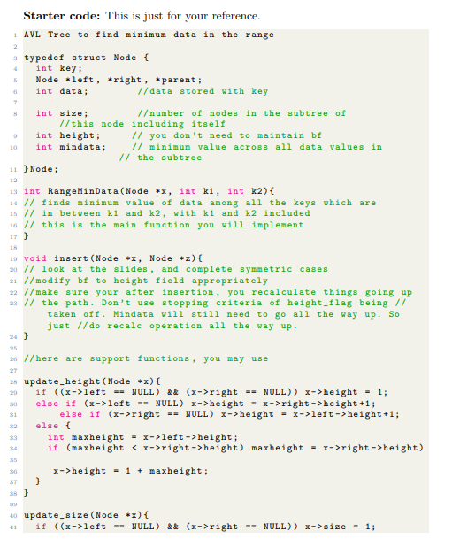Problem Statement: Range Minimum queries on AVL trees | Chegg.com