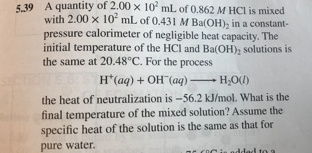 Solved 539 A quantity of 2.00 x 102 mL of 0.862 M HCl is | Chegg.com