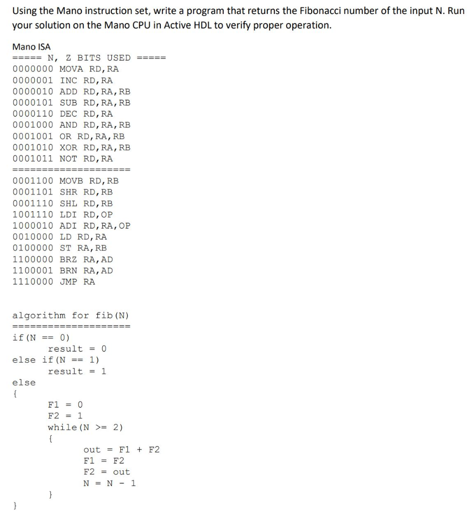 Using the Mano instruction set, write a program that | Chegg.com
