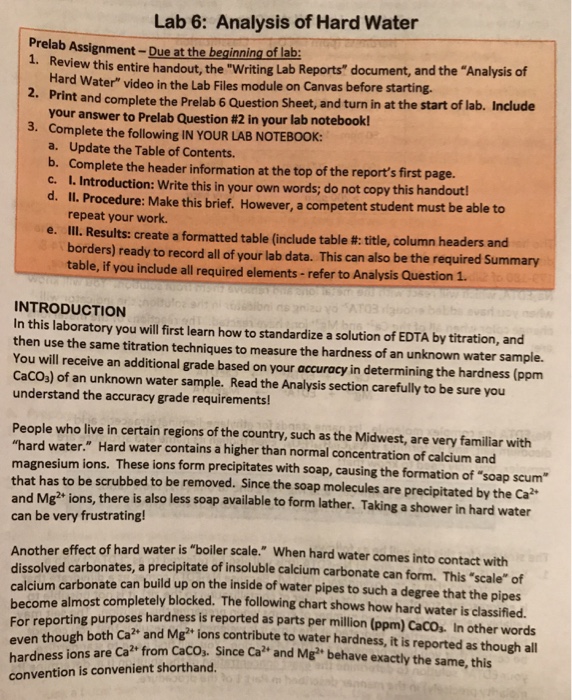 Solved Lab 6: Analysis of Hard Water Prelab Assignment-Due | Chegg.com