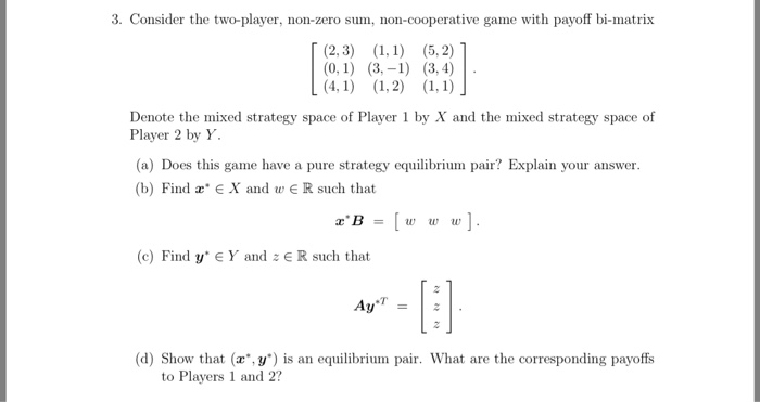 3. Consider the two-player, non-zero sum, | Chegg.com