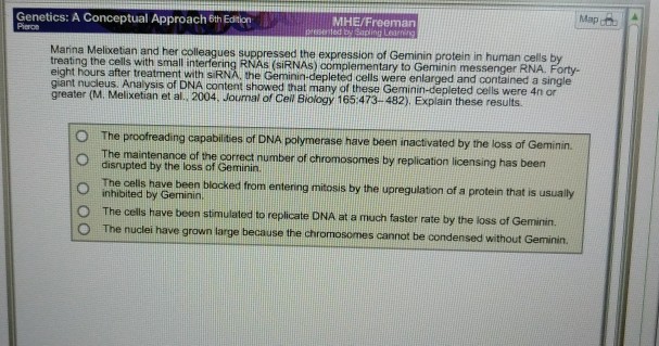 Solved Map Dhe Mhe Freeman Genetics A Conceptual Approach
