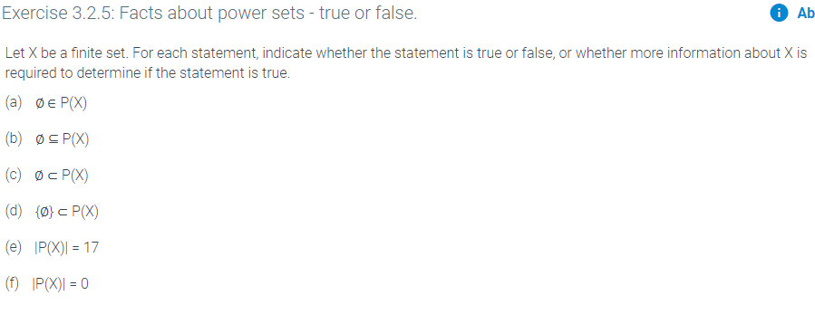 Solved Exercise 3.2.5: Facts about power sets - true or | Chegg.com