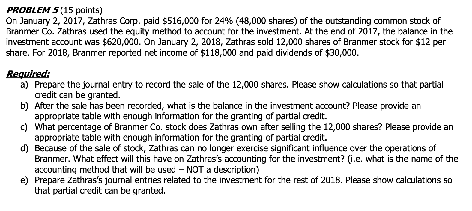 Solved PROBLEM 5(15 points) On January 2, 2017, Zathras | Chegg.com
