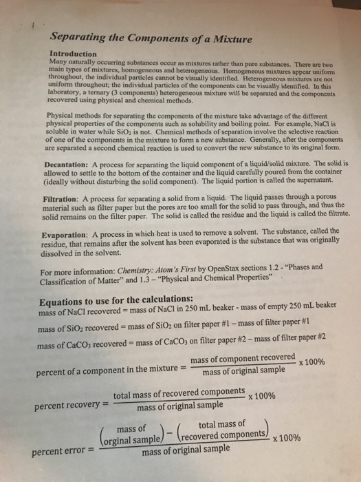 Solved Separating the Components of a Mixture Introduction | Chegg.com