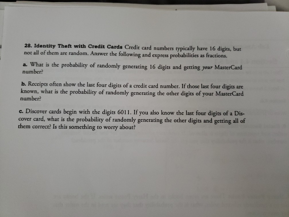 Solved 28. Identity Theft with Credit Cards Credit card | Chegg.com