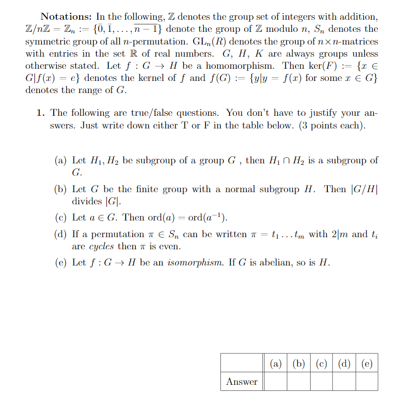 Solved Notations: In the following, Z denotes the group set | Chegg.com