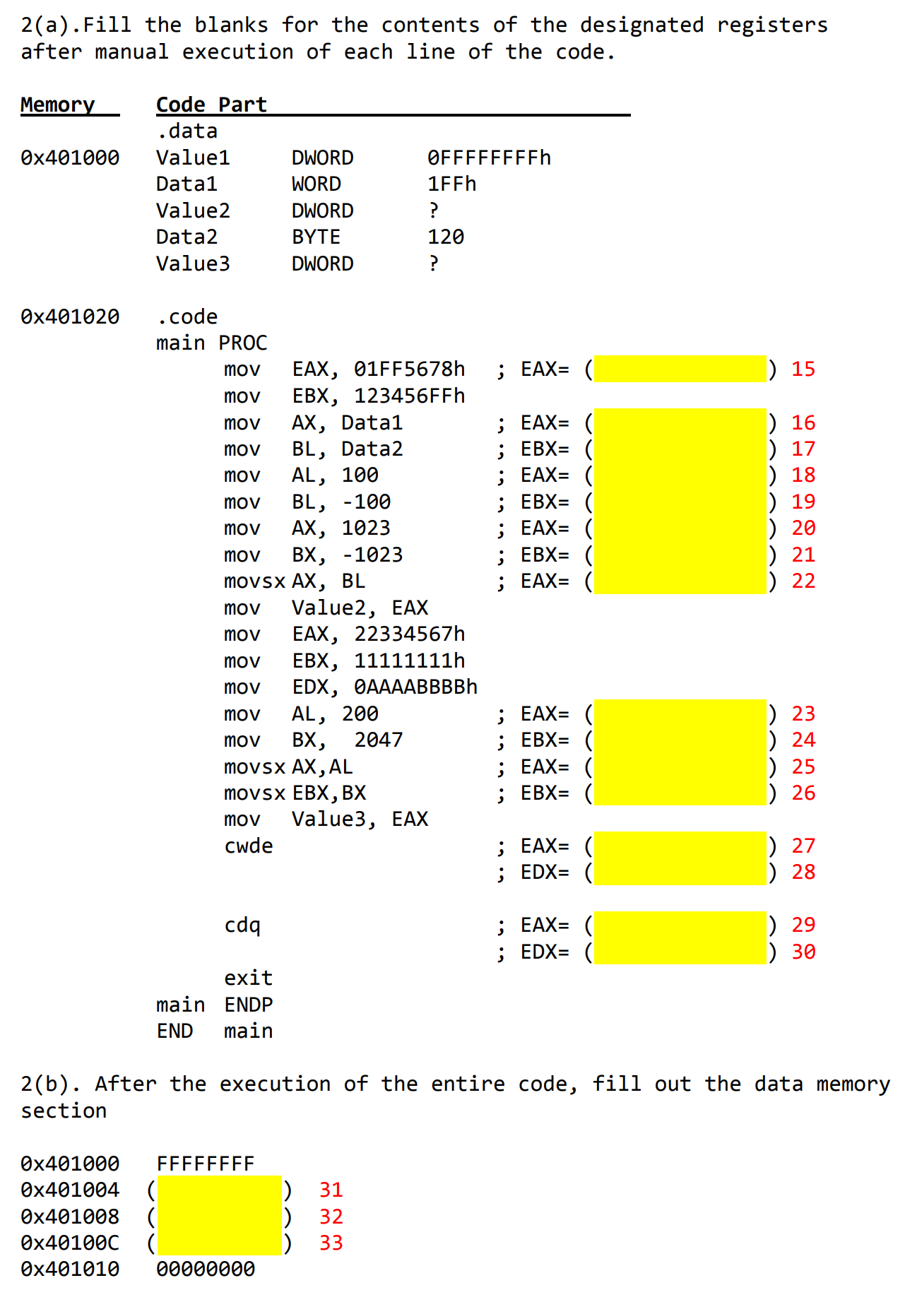 2(a).Fill the blanks for the contents of the | Chegg.com