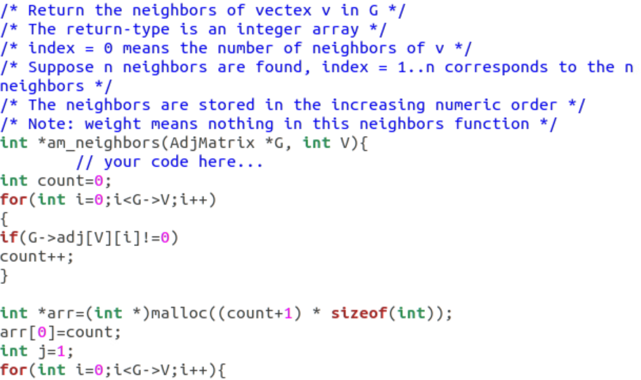 Solved You are going to implement the adjacency matrix for a | Chegg.com